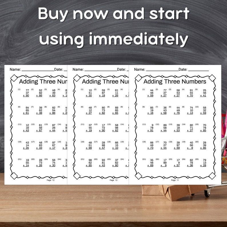Addition Math Worksheet 2nd Grade Adding Three Number Homeschool ...