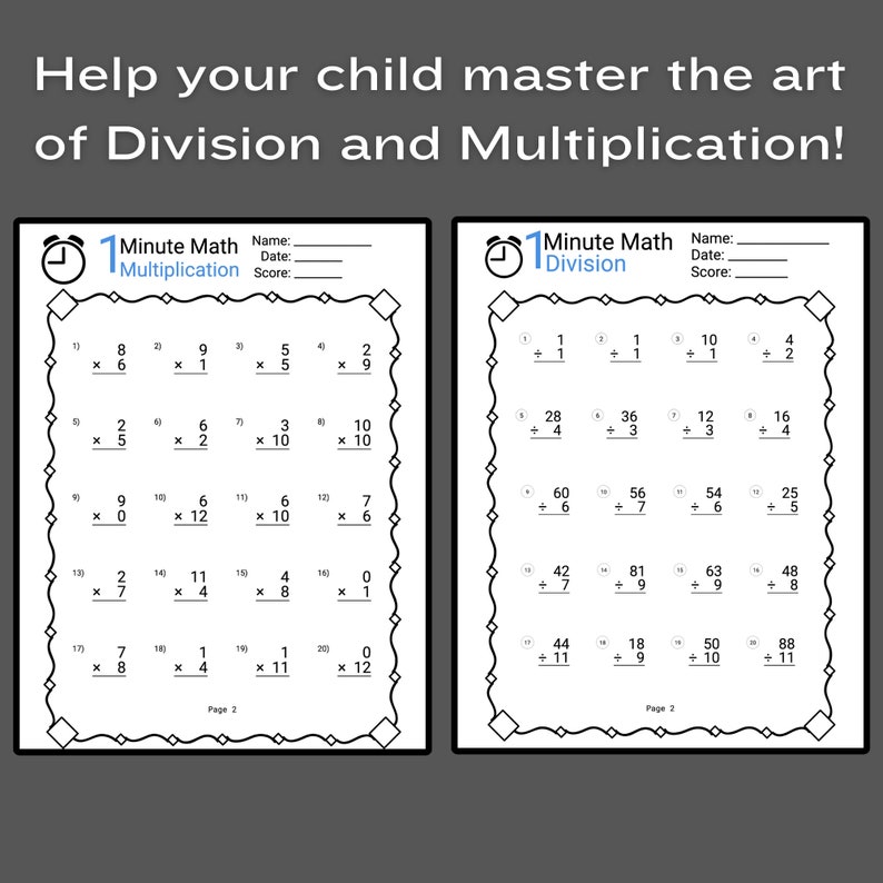 Multiplication Worksheet Printable Division Fact Drills Long Division ...