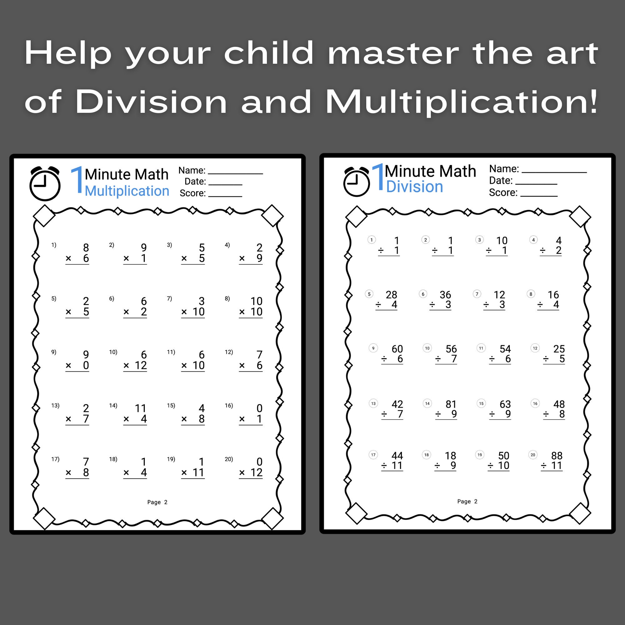 Multiplication Worksheet Printable Division Fact Drills Long Division ...