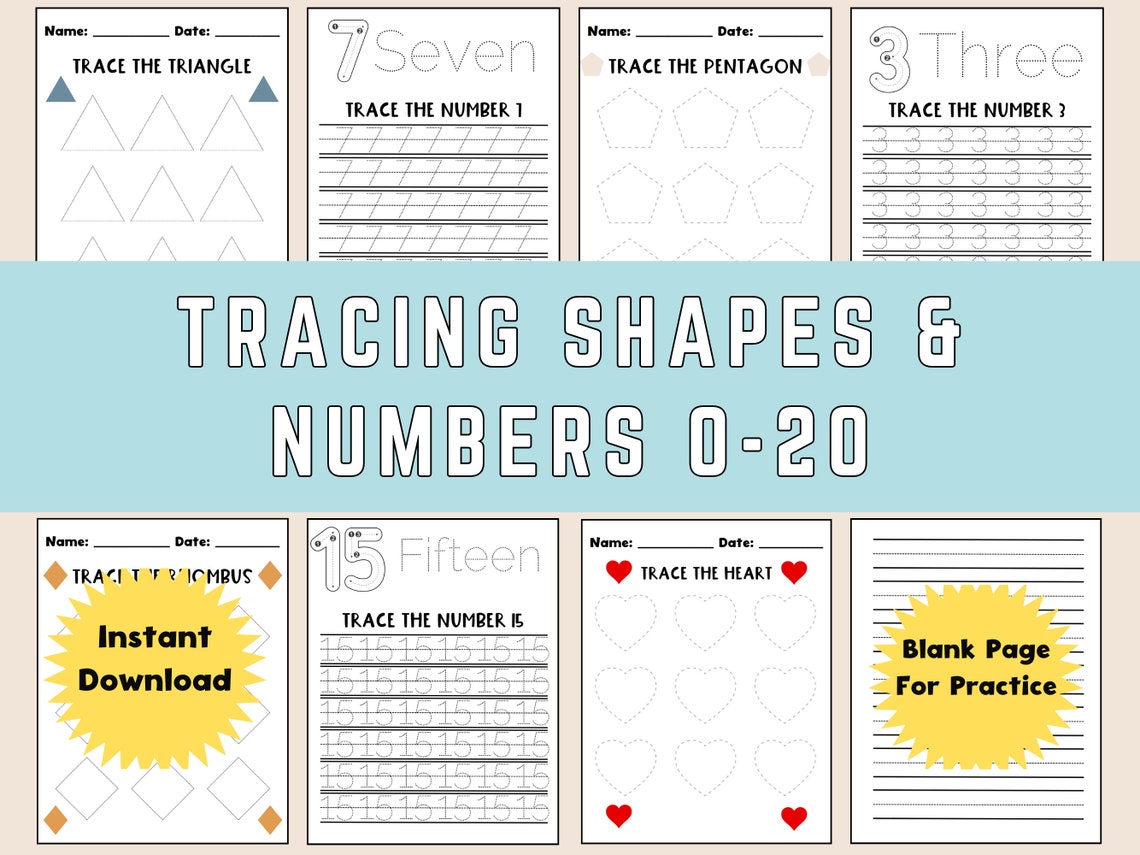 Shape Tracing Worksheet Preschool Number Tracing Worksheet Bundle ...