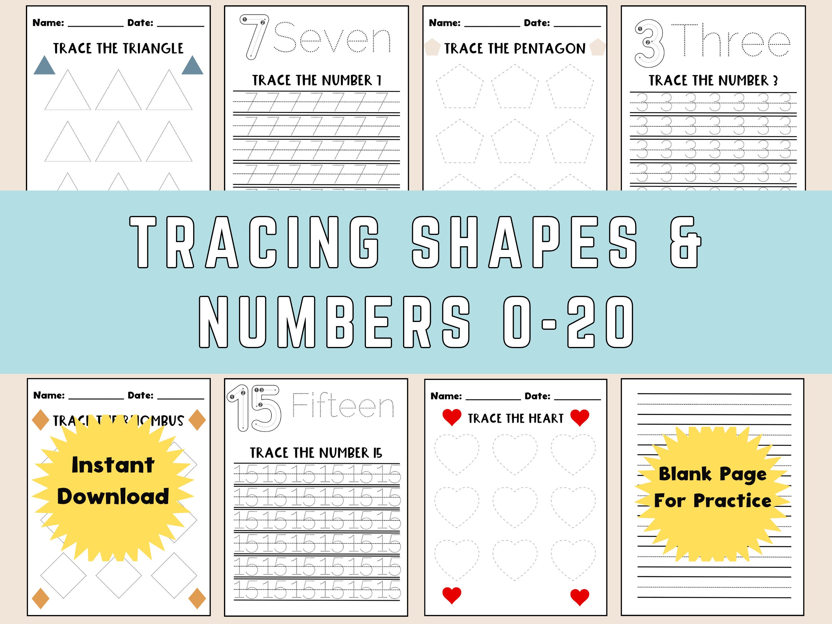 Shape Tracing Worksheet Preschool Number Tracing Worksheet Bundle ...