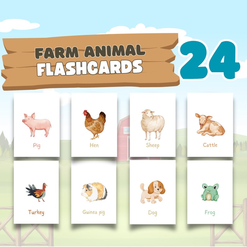 Preschool Card Farm Animal Instant Download Flashcard Printable ...