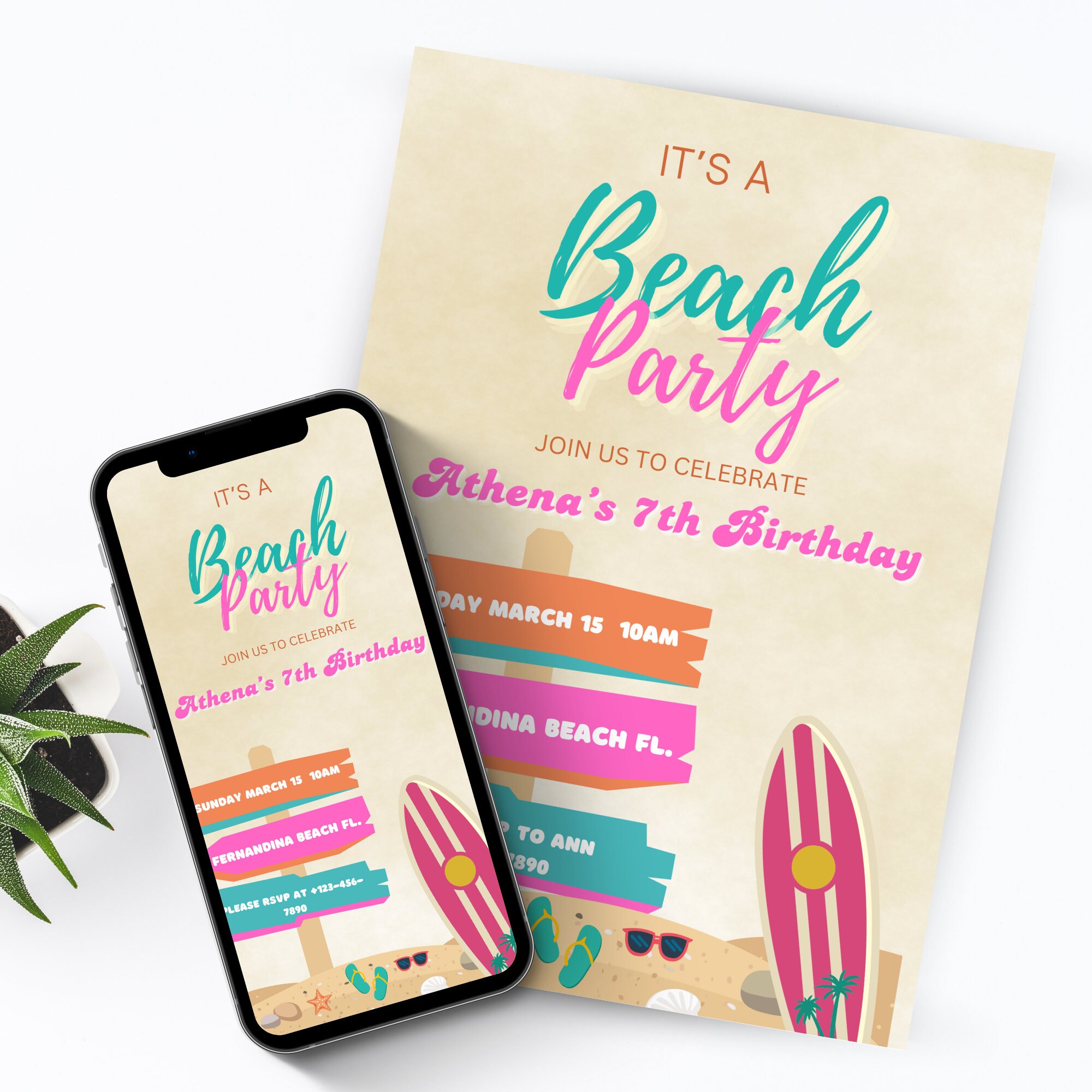 Kid Beach Birthday Invitation Girl Summer Birthday Invitation Digital ...