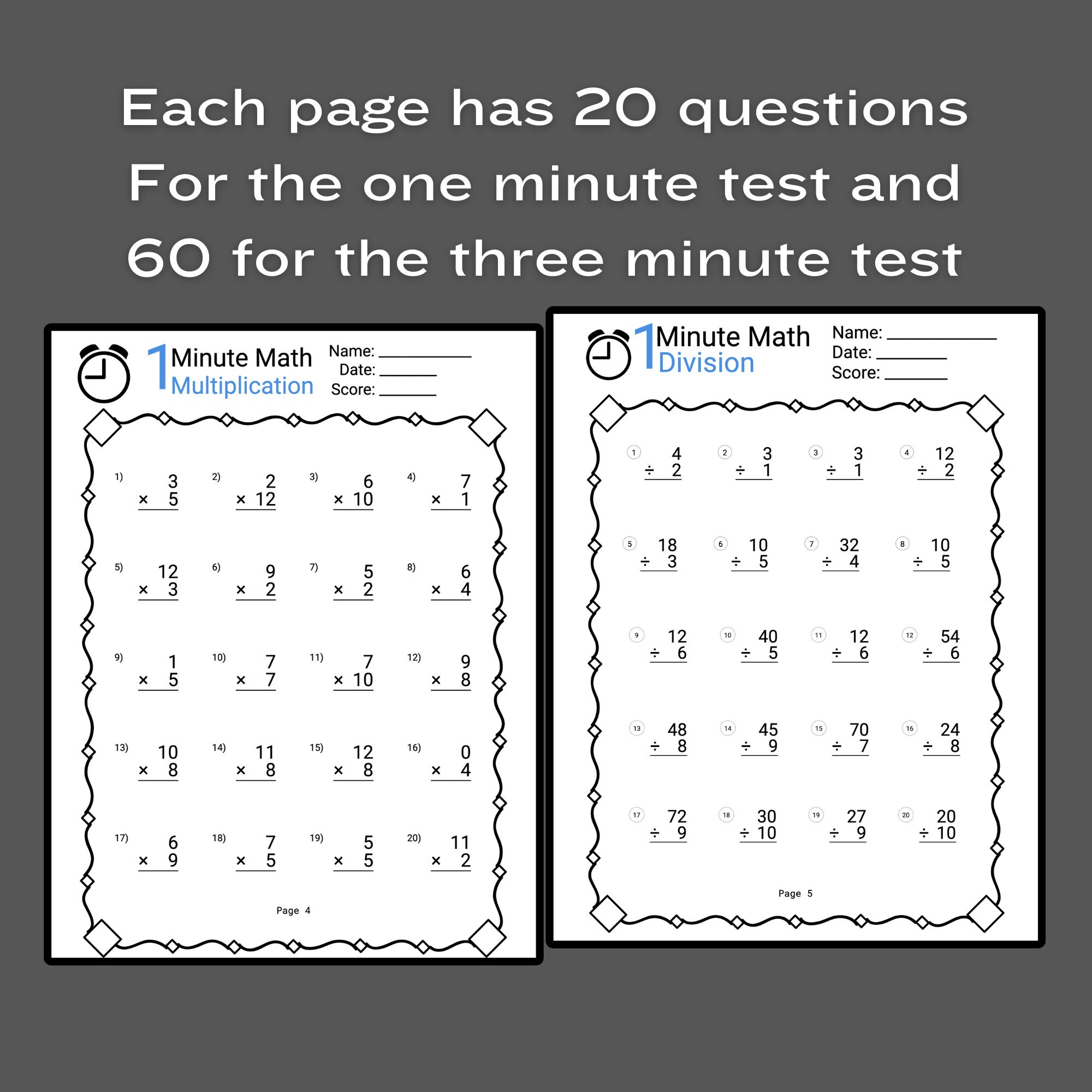 Multiplication Worksheet Printable Division Fact Drills Long Division ...