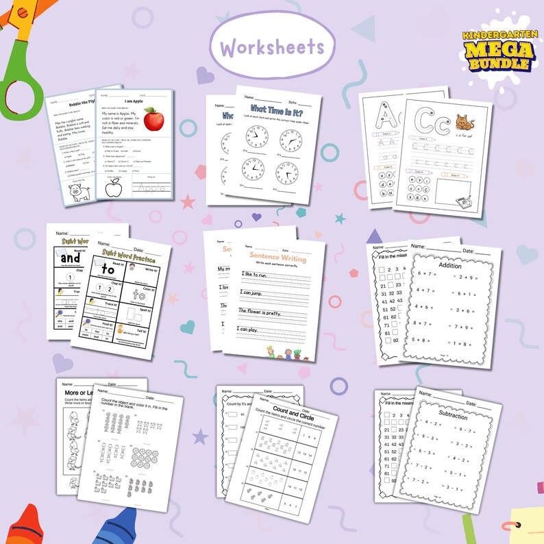 Preschool Curriculum Worksheet Bundle Activity Printable Fry 100 Sight ...
