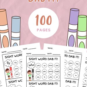 Sight Word Dab It Kindergarten Instant Download Homeschool Printable ...
