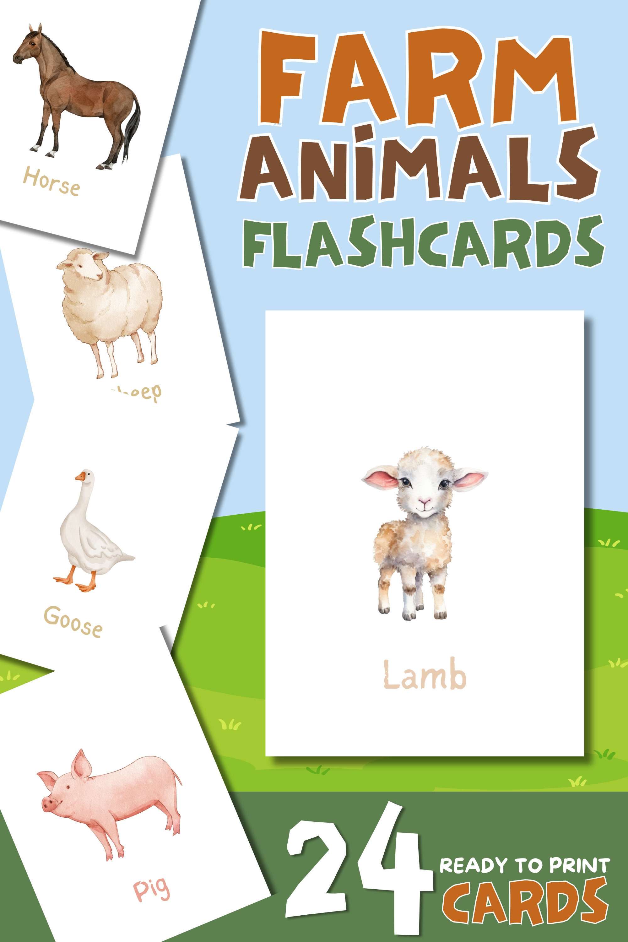 Preschool Card Farm Animal Instant Download Flashcard Printable ...