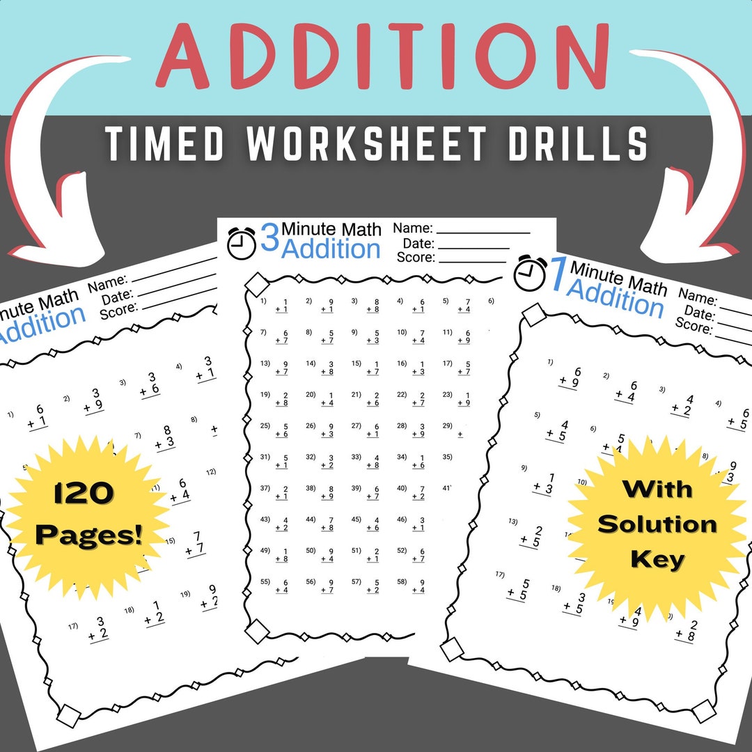 1st Grade Addition Drill Printable First Math Problem Single Digit Add ...