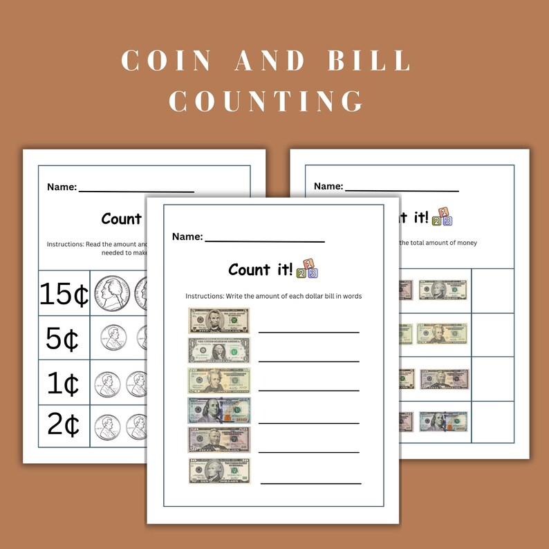Coin Worksheet Printable 1st Grade Money Lesson Instant Download Money ...