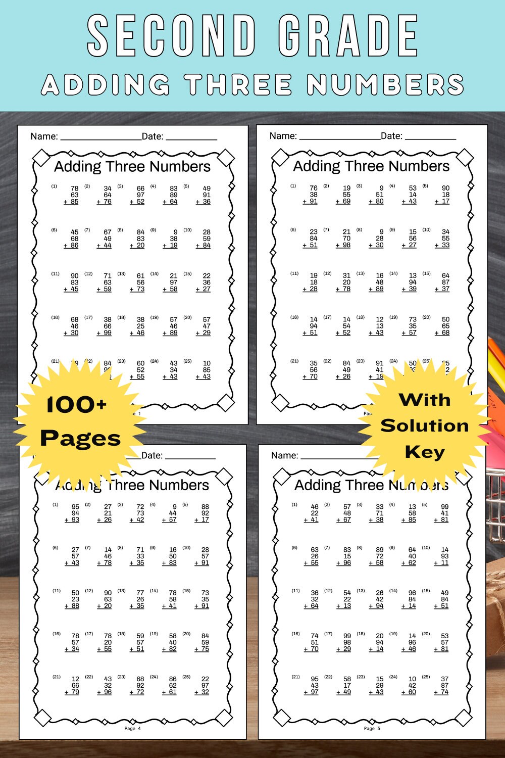 Addition Math Worksheet 2nd Grade Adding Three Number Homeschool ...