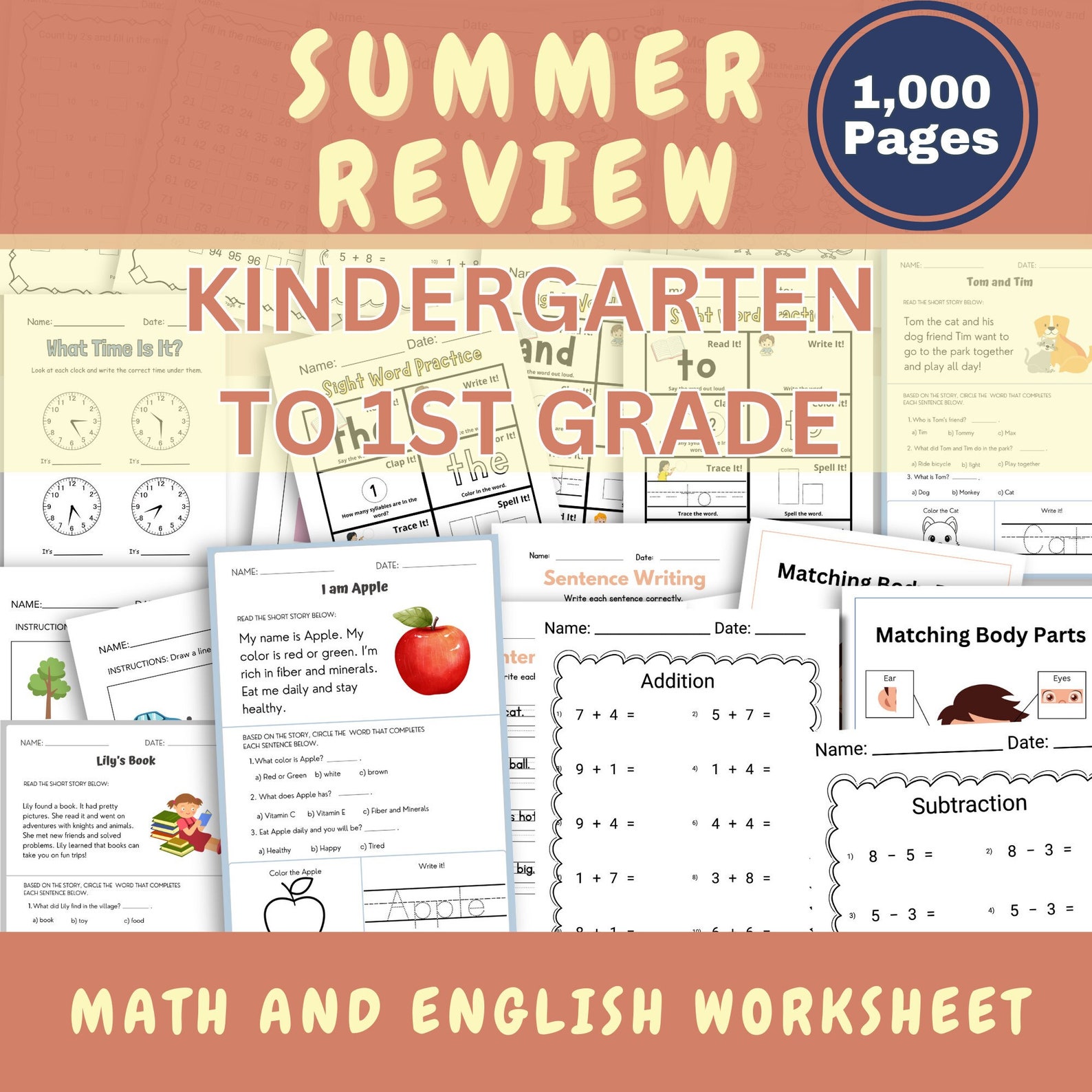 Kindergarten 1st Grade Summer Review Math Practice 1st Grade Summer ...