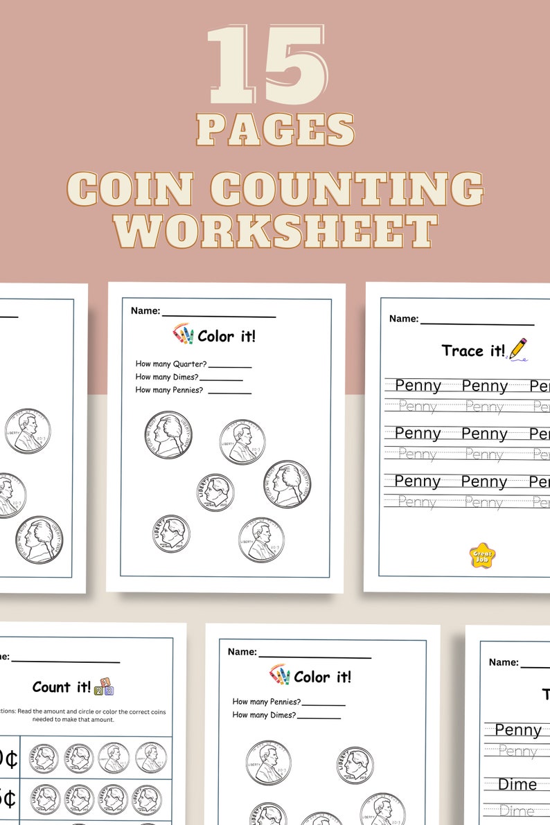 Coin Worksheet Printable 1st Grade Money Lesson Instant Download Money ...