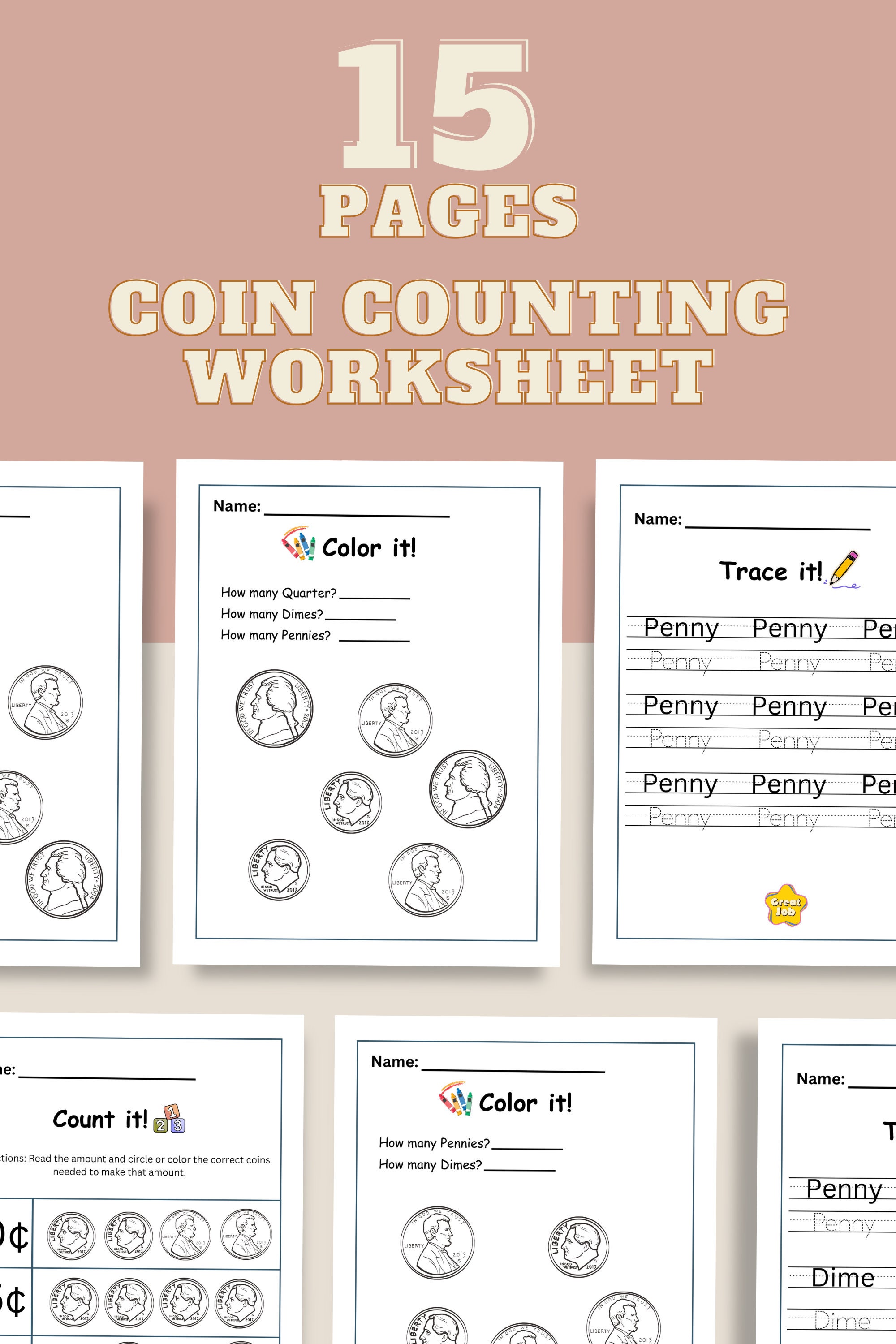 Coin Worksheet Printable 1st Grade Money Lesson Instant Download Money ...