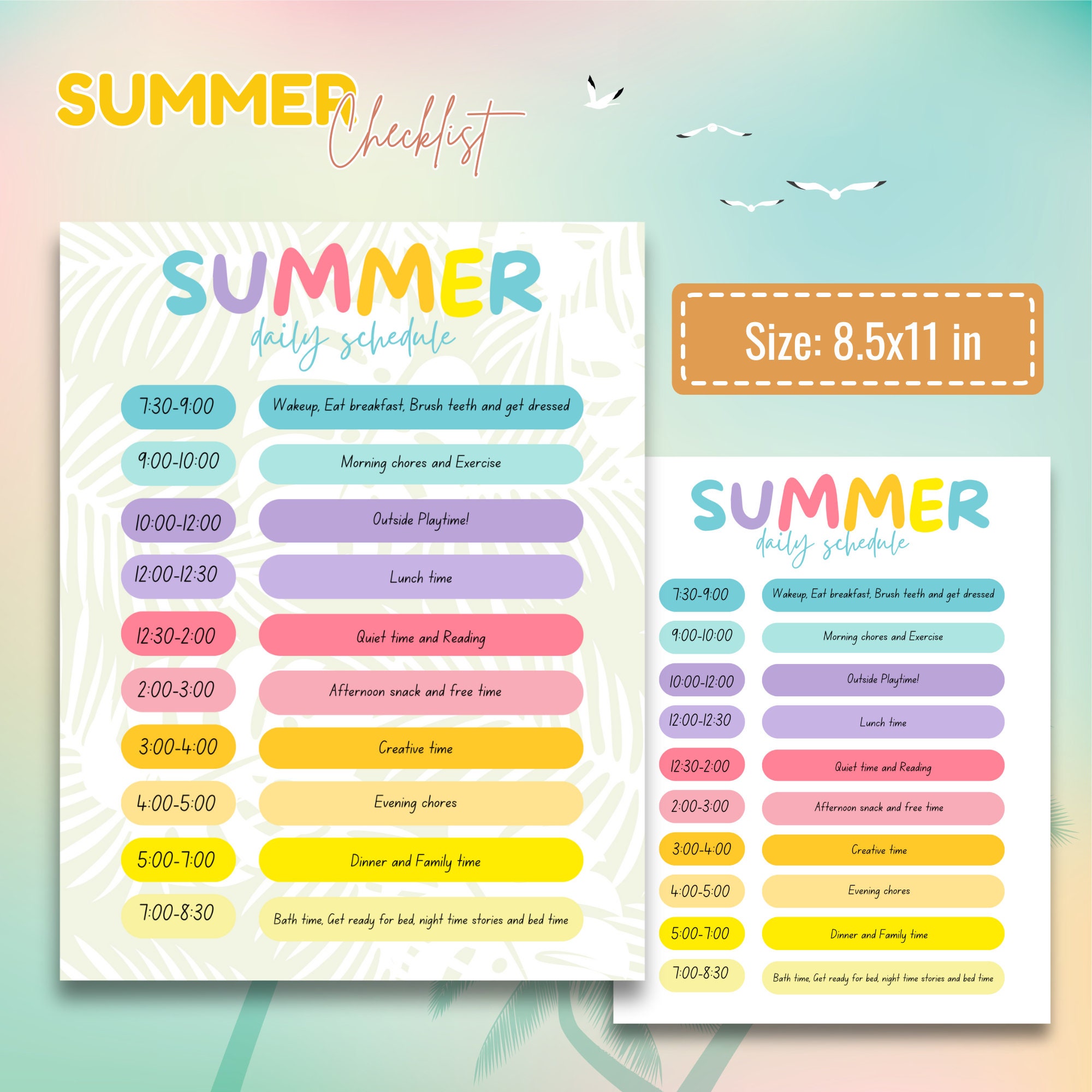 Kid Summer Schedule Template Editable Kid Daily Checklist Summer Daily ...