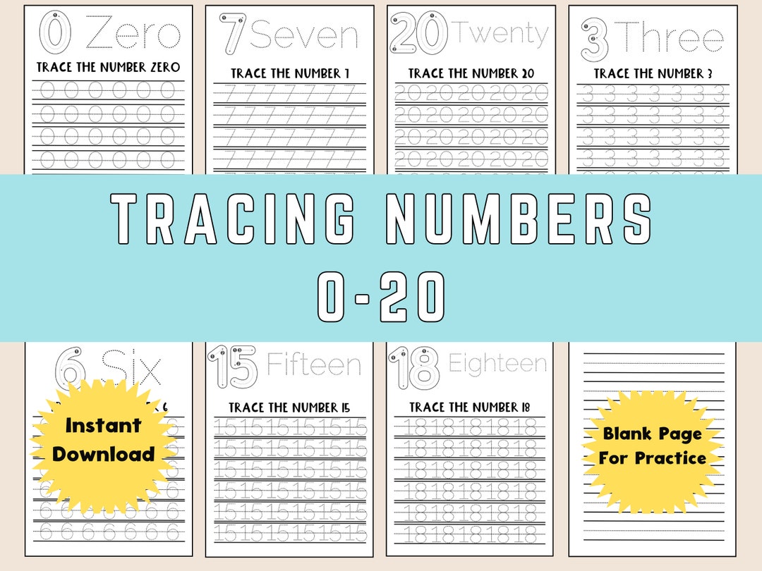 Number Tracing Worksheet Preschool Instant Download Tracing Worksheet ...