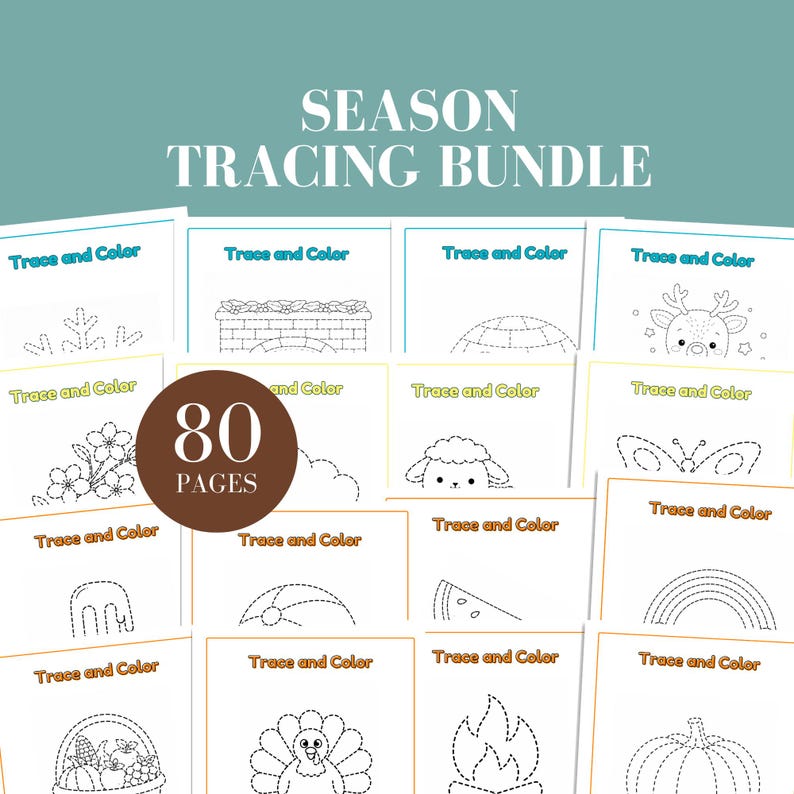 Trace and Color Worksheets Bundle Preschool Kindergarten All Seasons ...