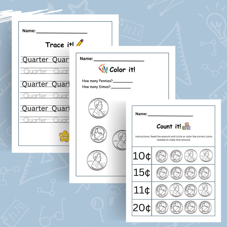 Coin Worksheet Printable 1st Grade Money Lesson Instant Download Money ...