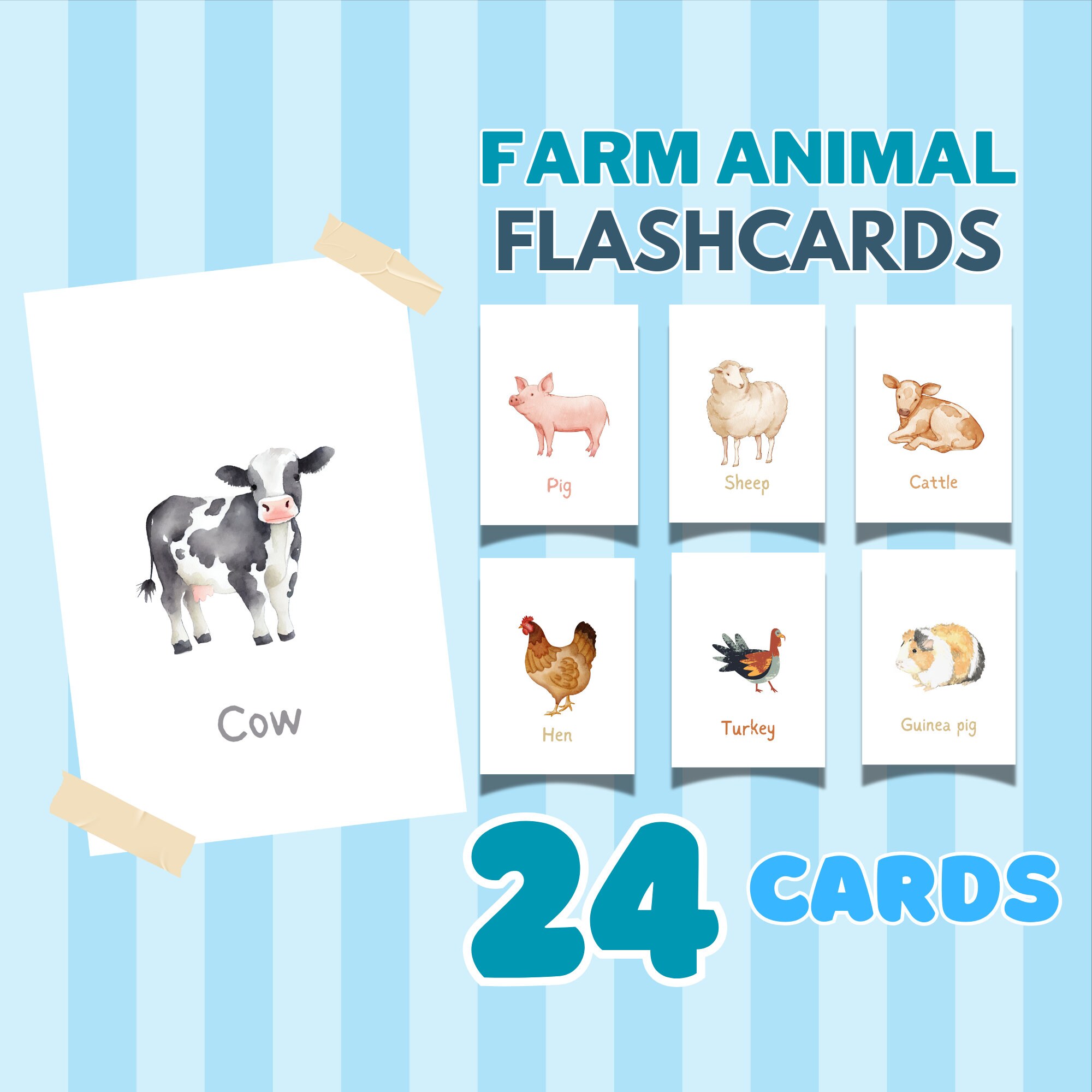 Preschool Card Farm Animal Instant Download Flashcard Printable ...