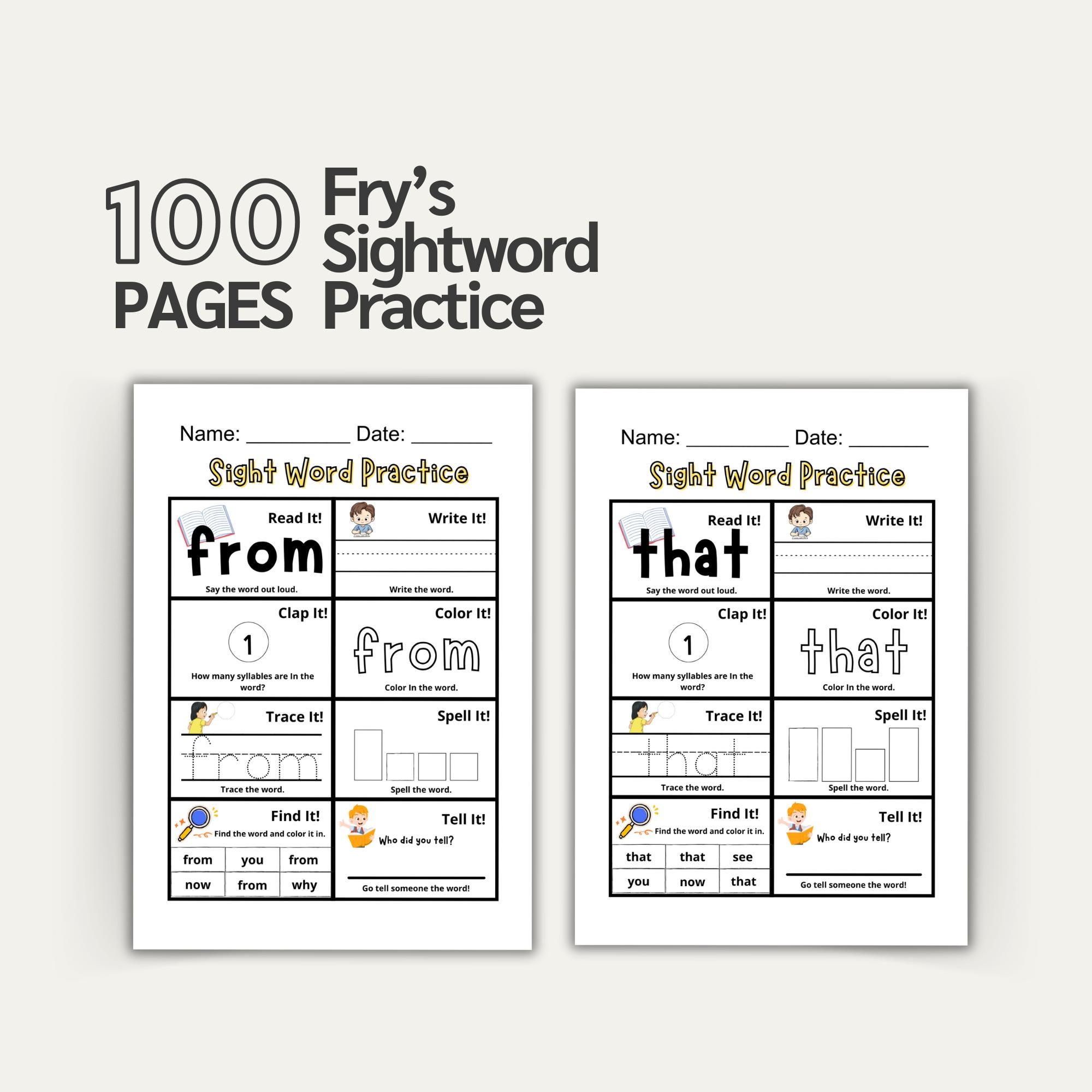 Fry First Hundred Sight Word Kindergarten Worksheet Preschool Sight ...