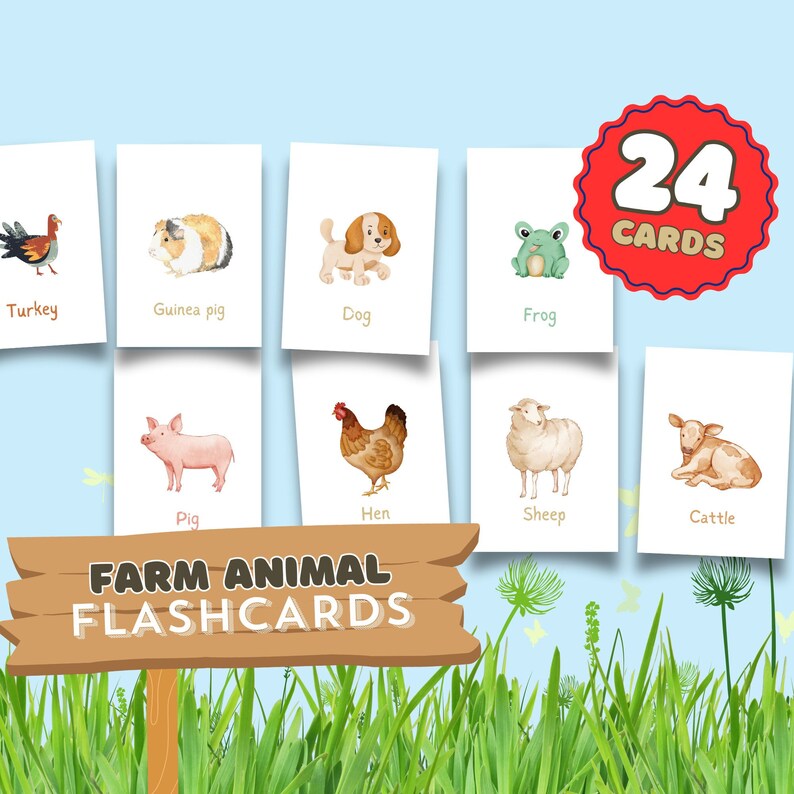 Preschool Card Farm Animal Instant Download Flashcard Printable ...