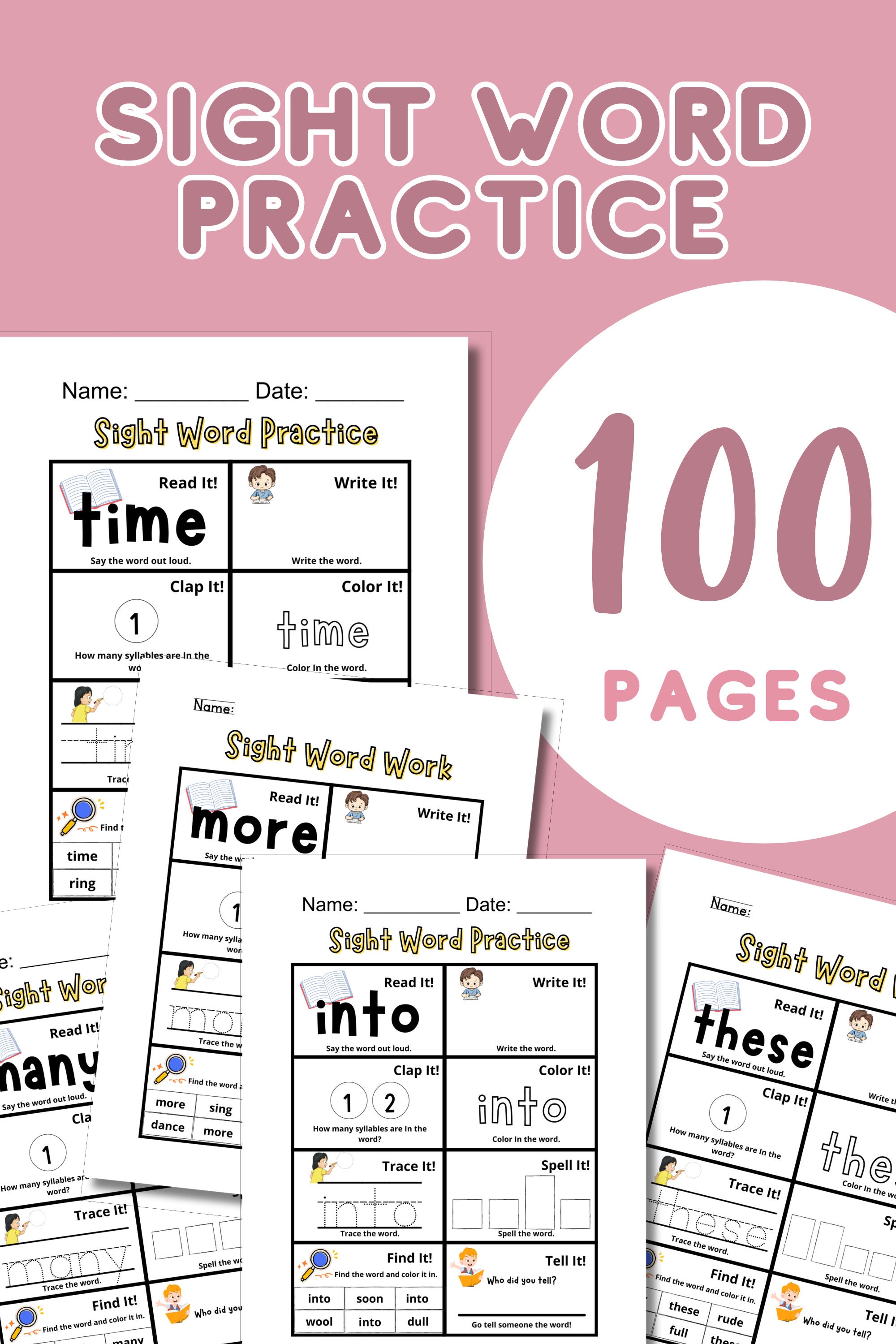 Printable Fry 1st Hundred Sight Word Worksheet Reading Kindergarten ...