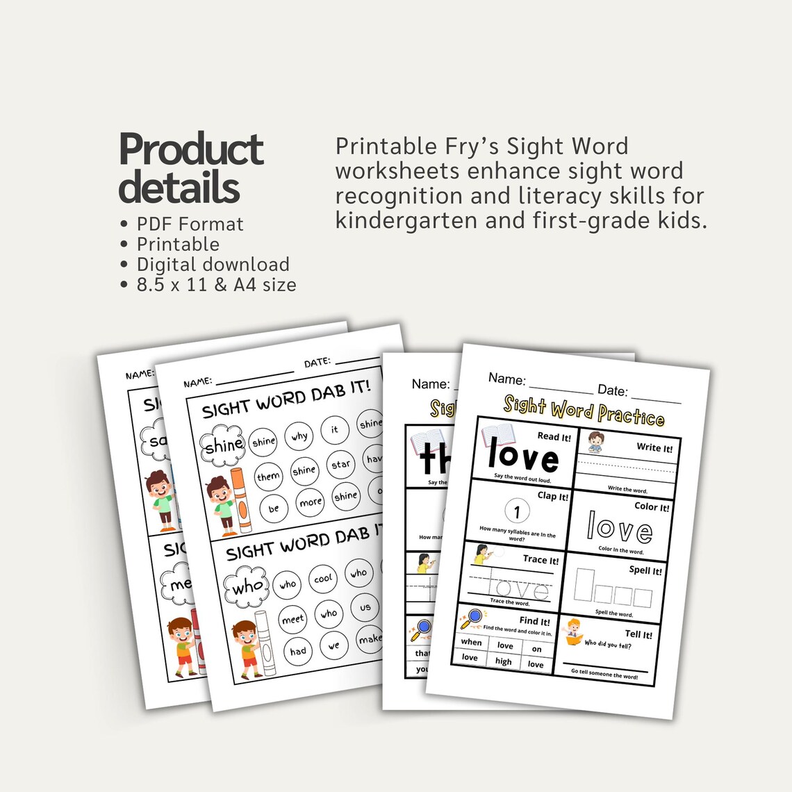 Fry First Hundred Sight Word Kindergarten Worksheet Preschool Sight ...