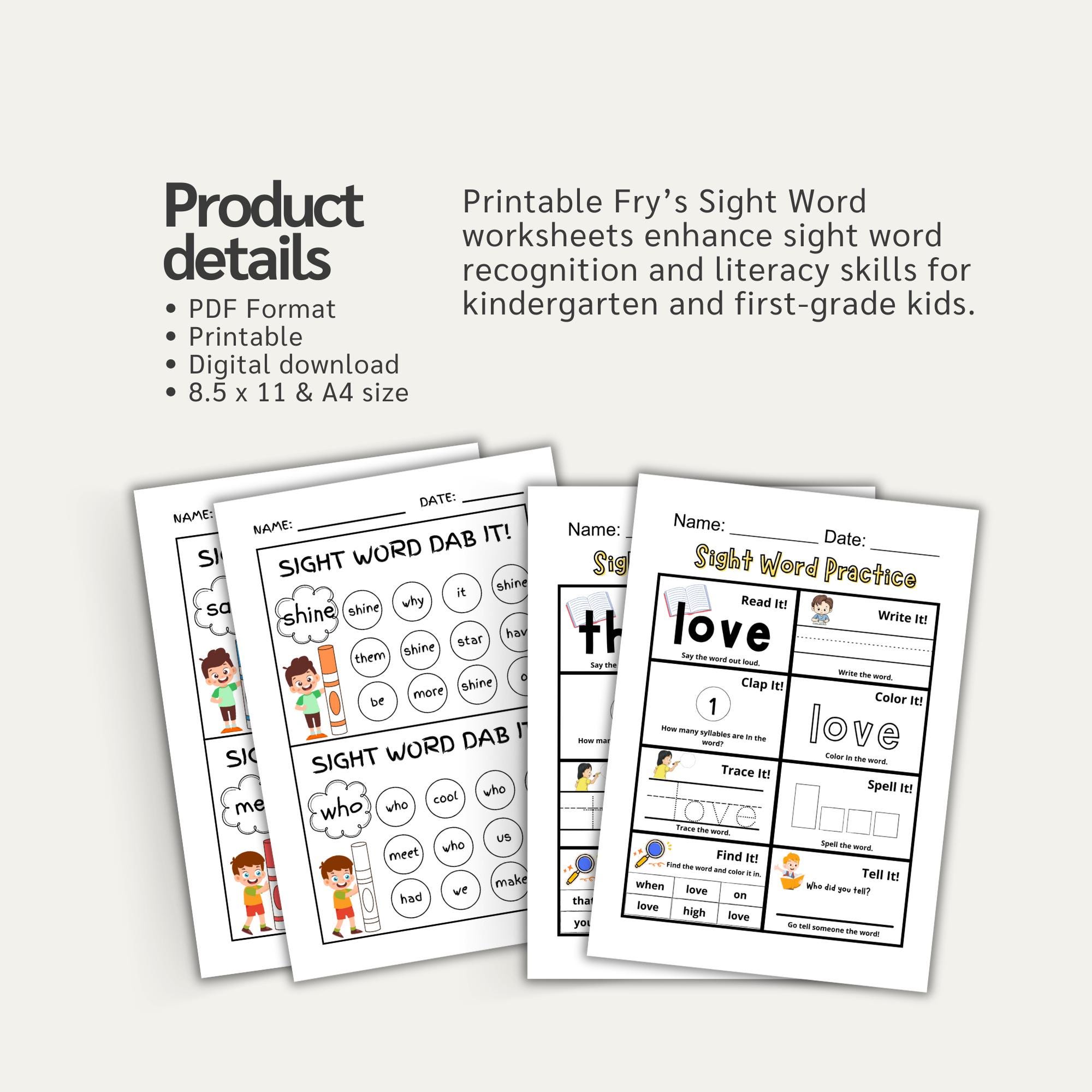 Fry First Hundred Sight Word Kindergarten Worksheet Preschool Sight ...