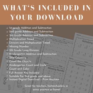 Printable Math Worksheet Bundle Math Activity Book Kid Multiplication ...