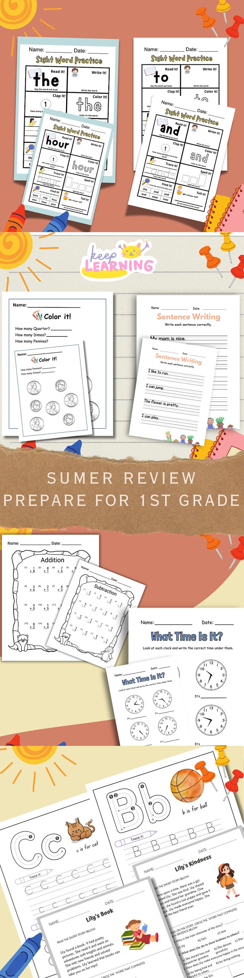Prepare First Grade Summer Review K 1st Grade Summer Preparation ...