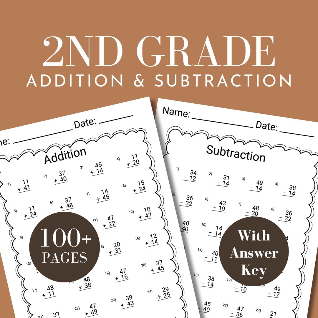 Second Grade Worksheet Addition Math Printable Year 2 Worksheet Instant ...
