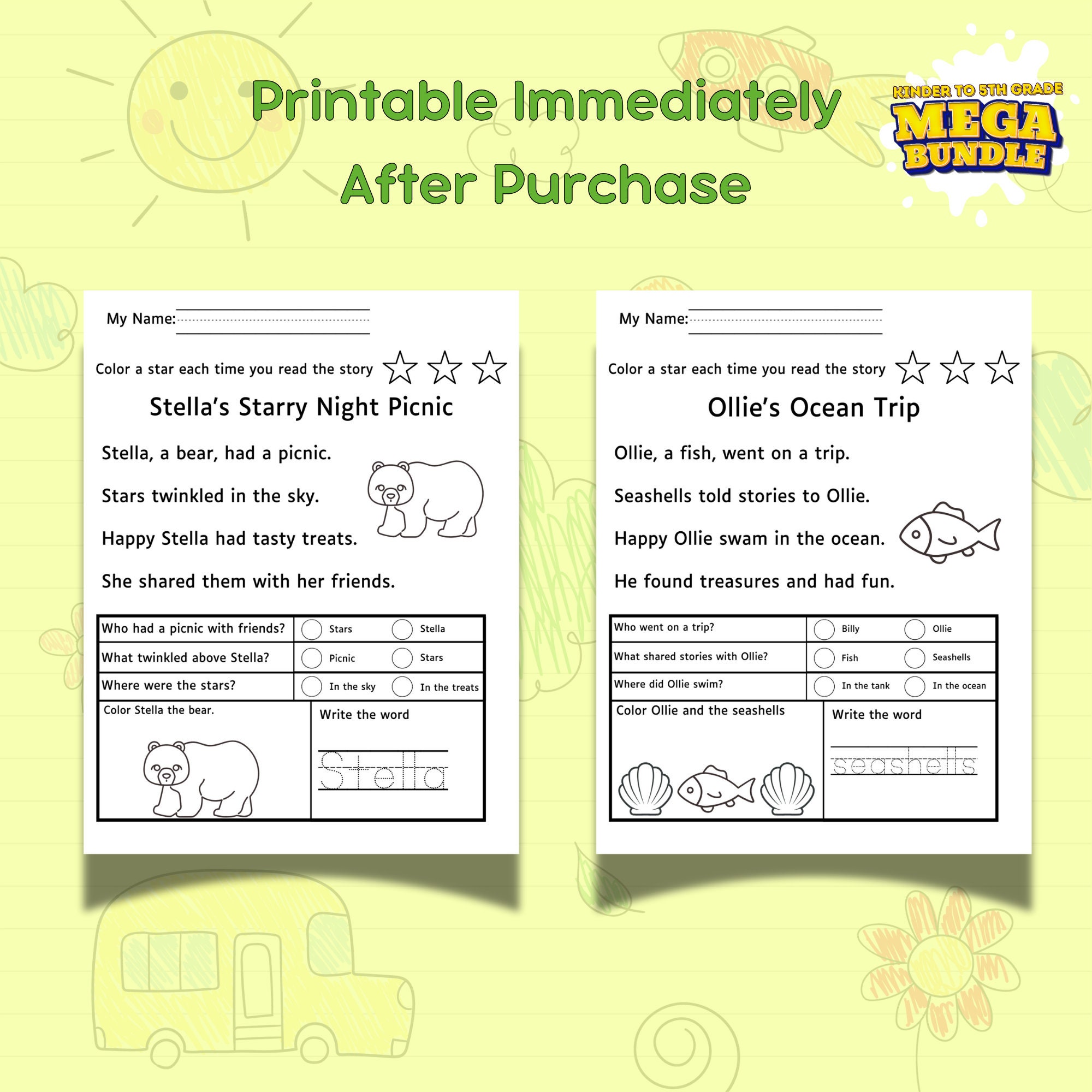 Reading Comprehension Worksheet Bundle Educational Printable 2nd Grade ...
