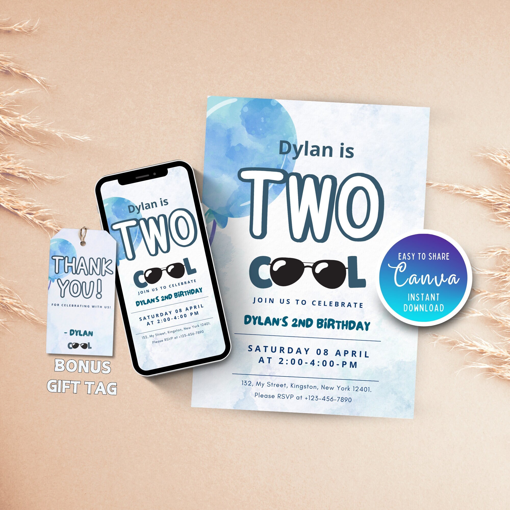 Cool Pool Party Invitation Boy Cool Celebration Invite Editable Two ...