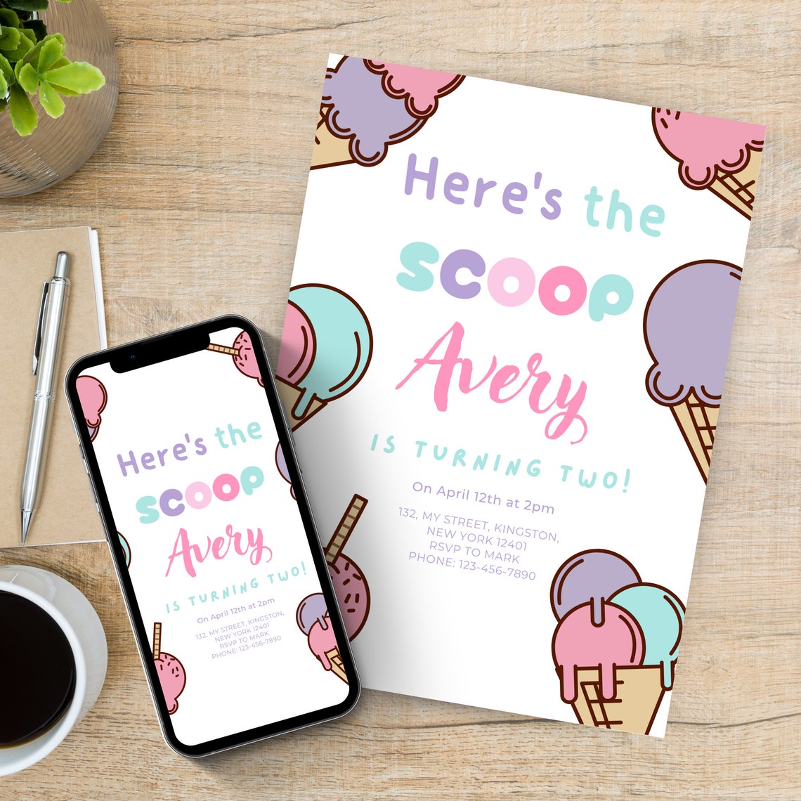 Boy Ice Cream Birthday Party Invitation Template Boy Birthday Invite ...