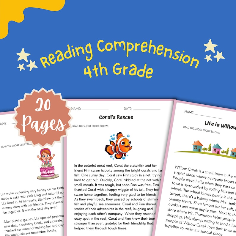 Fourth Grade Reading Printable Grade 4 Literacy Comprehension Worksheet ...