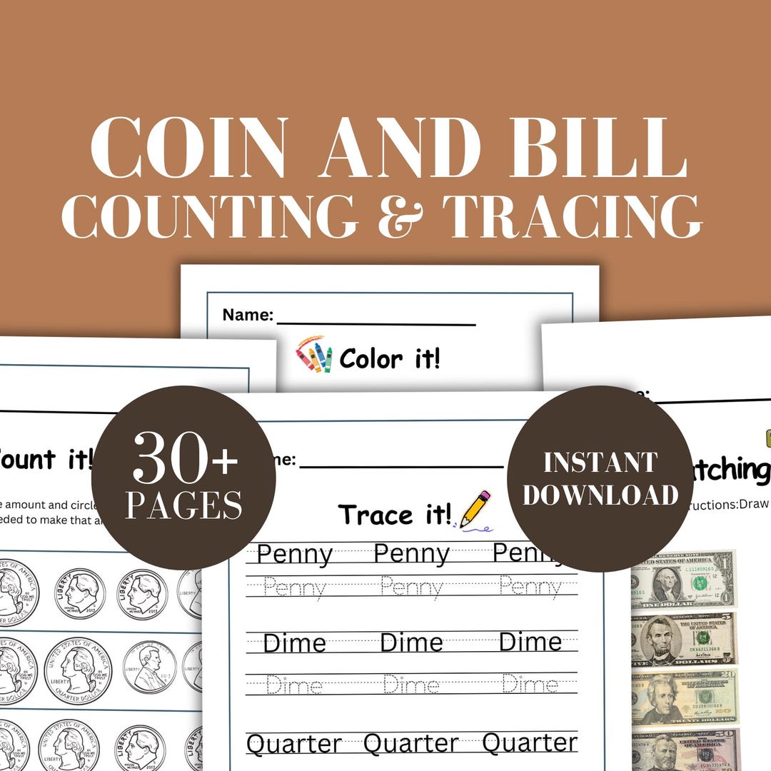 Us Money Counting Worksheet Kid Coin Bill Workbook Identifying Coin ...