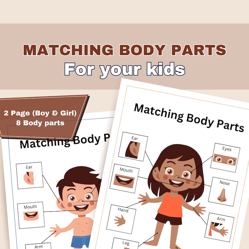 Body Part Matching Printable Game Girl Body Part Anatomy Kid Busy Book ...