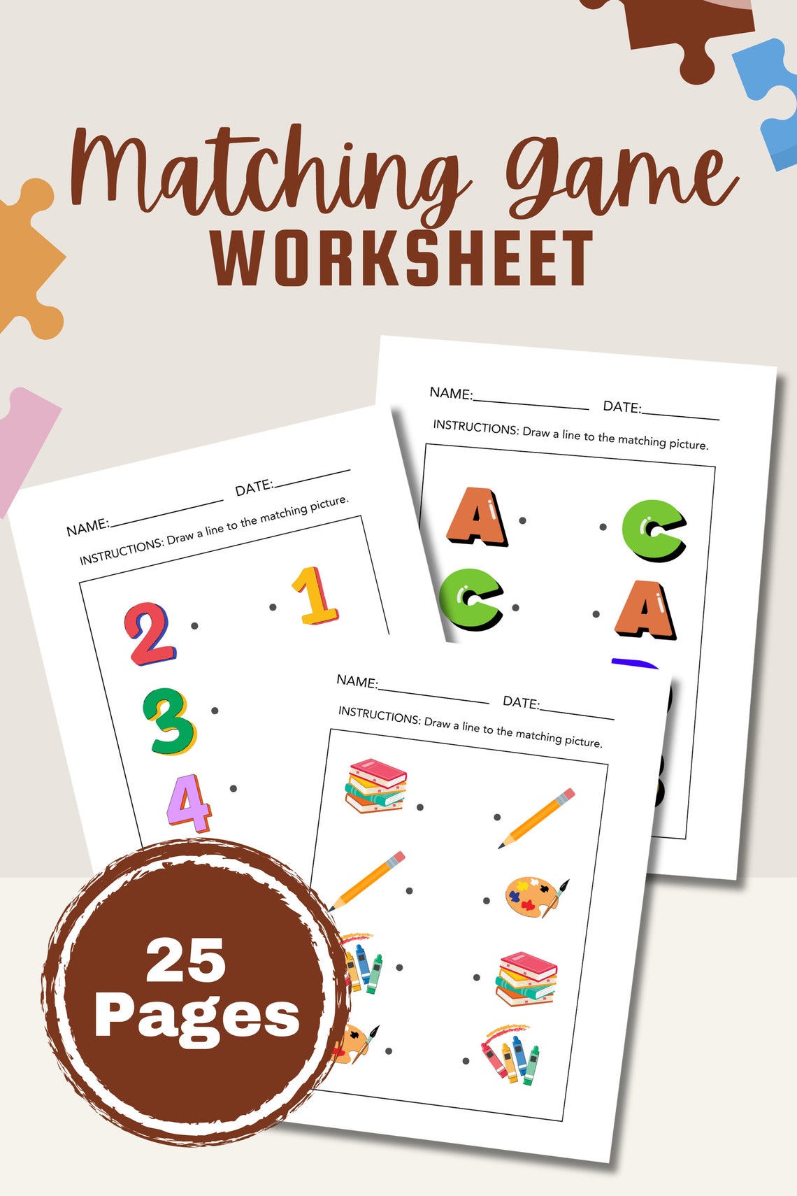 Matching Work Sheet Preschool Printable Picture Matching Activity Sheet ...