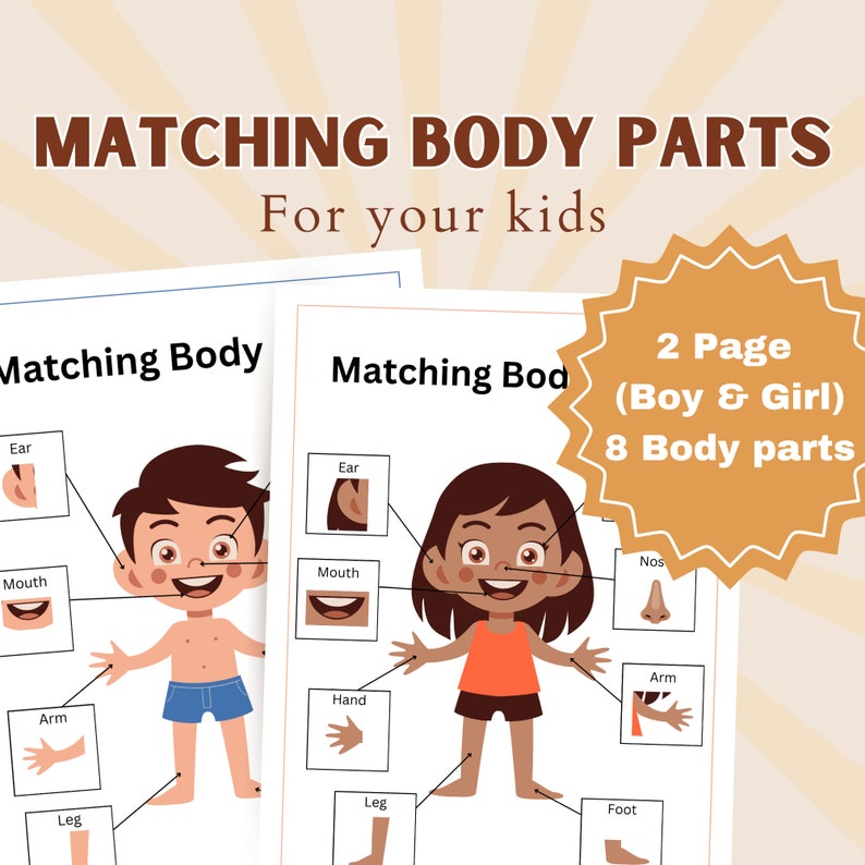 Girl Body Part Anatomy Matching Body Part Game Worksheet Kid Busy Book ...