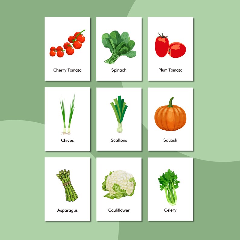 Vegetable Flashcard Montessori Learning Printable Vegetable Card ...