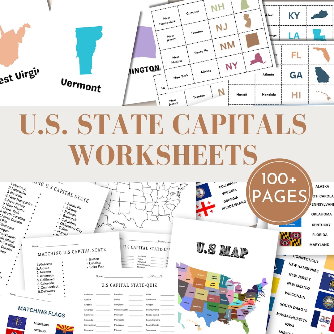 US State Capital Worksheet Printable Geography Activity Homeschool ...