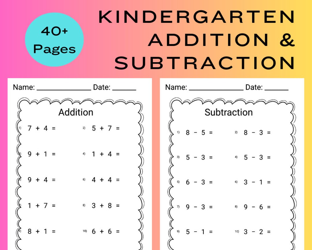 Kindergarten Addition Subtraction Printable Worksheet 1st Grade Math ...