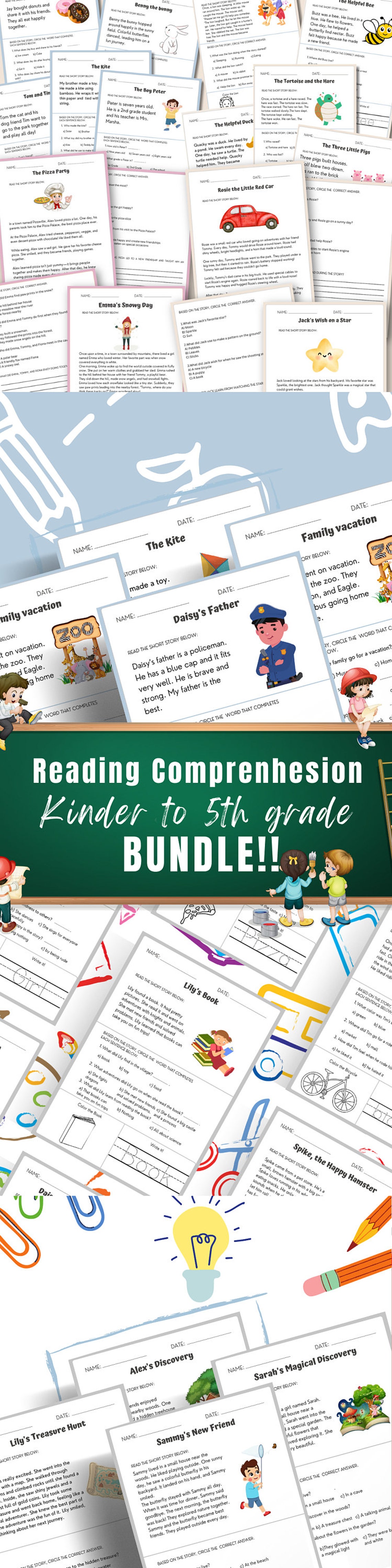 Reading Comprehension Worksheet Bundle Educational Printable 2nd Grade ...