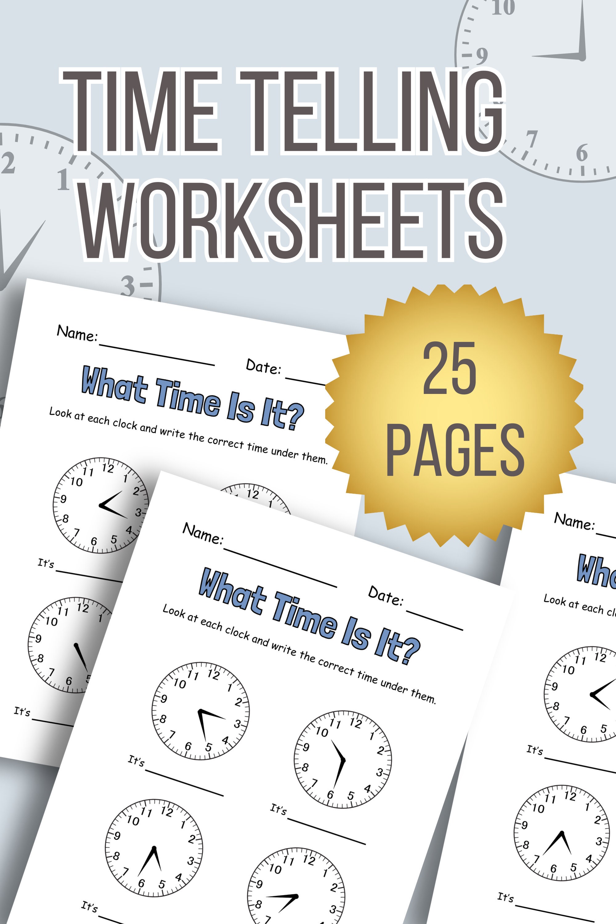 Time Telling Worksheet Printable Clock Reading Exercise Kindergarten ...