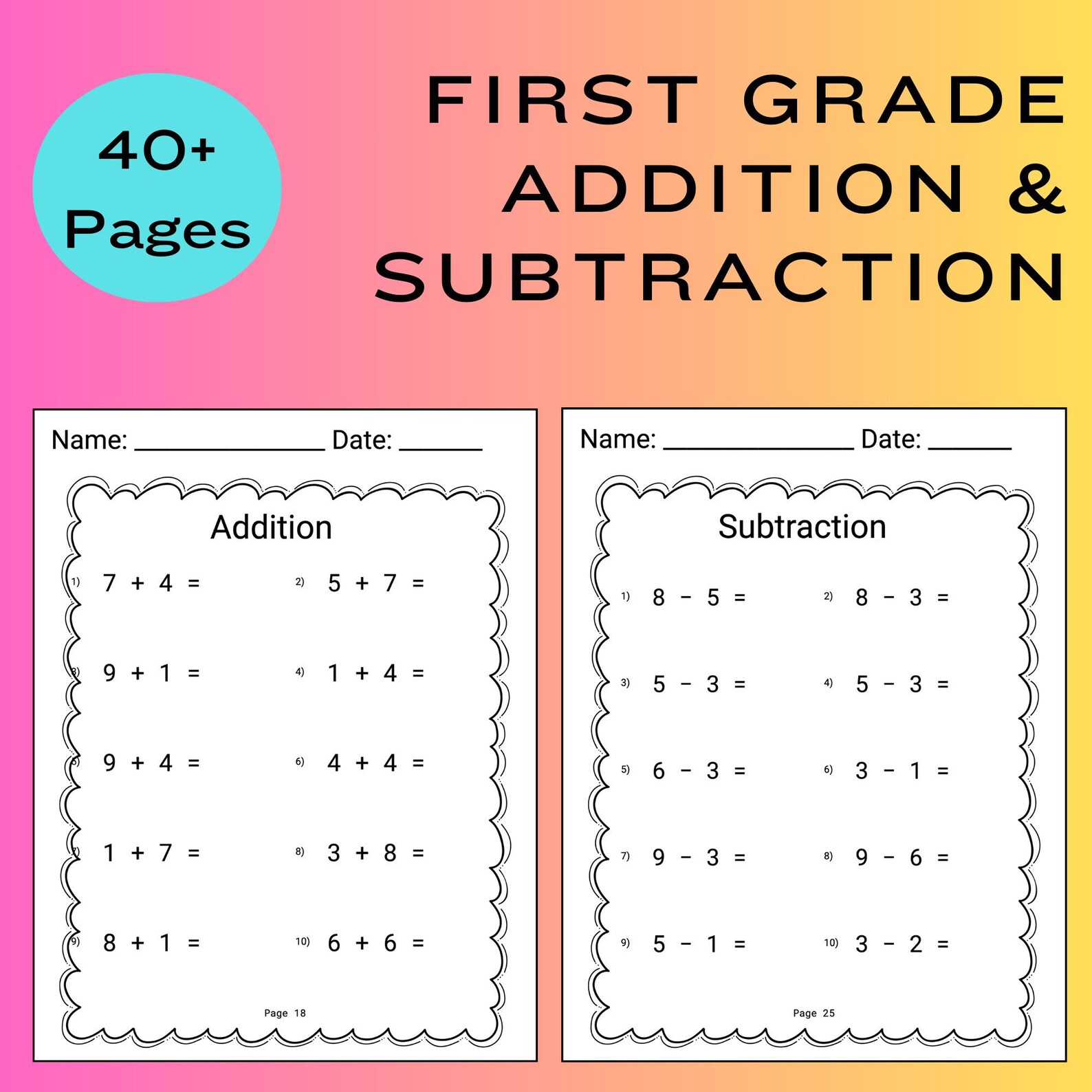 1st Grade Math Worksheet First Grade Math Printable (Download Now) - Etsy