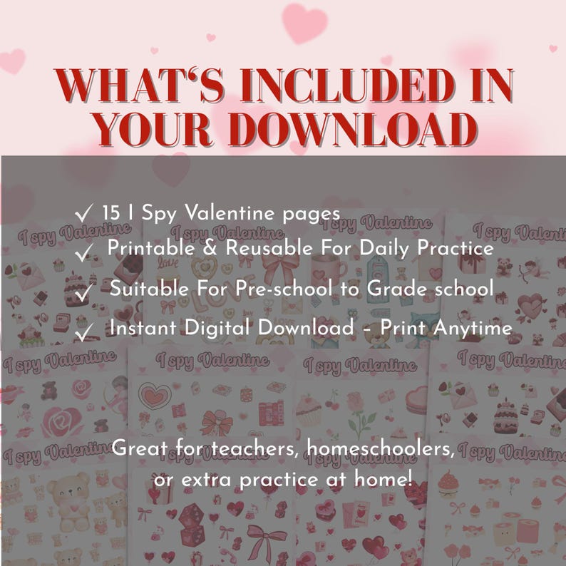 Valentine I Spy Game Printable Search and Find Activity Kids Valentine ...