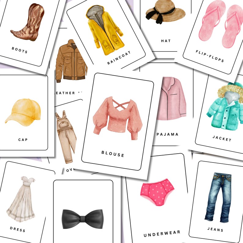 Clothing Flashcard Printable Kid Educational Card Worksheet ...