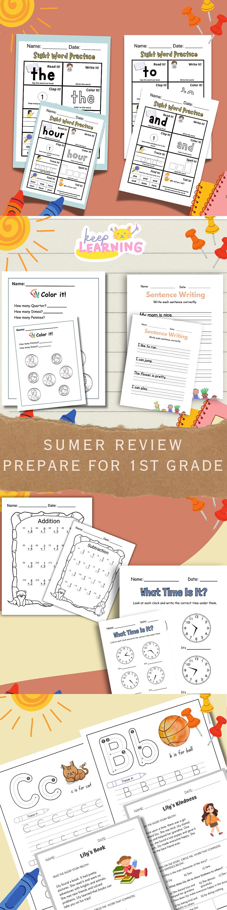 Kindergarten 1st Grade Summer Review Math Practice 1st Grade Summer ...