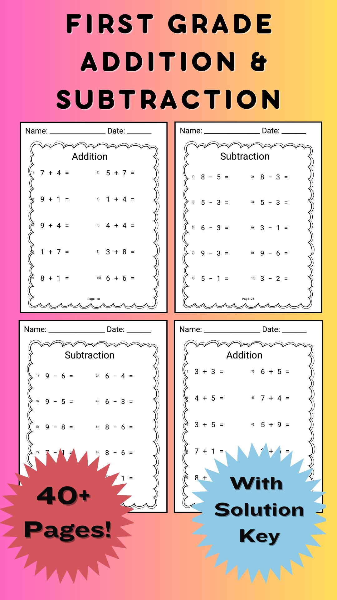 1st Grade Math Worksheet First Grade Math Printable (Download Now) - Etsy