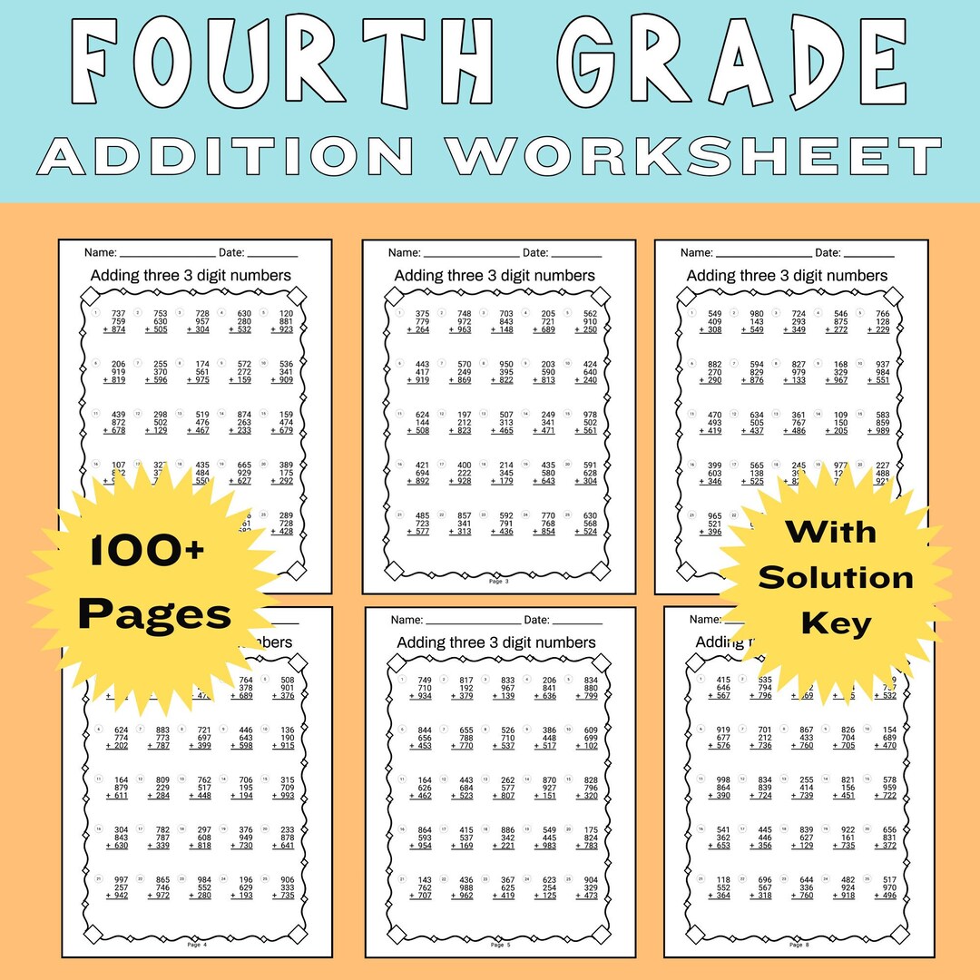 Grade 4 Addition Worksheet Math Fourth Grade Sheet Math Printable ...