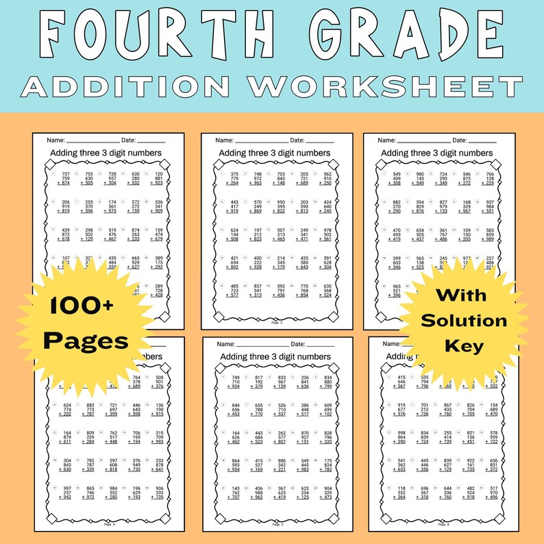 Grade 4 Addition Worksheet Math Fourth Grade Sheet Math Printable ...